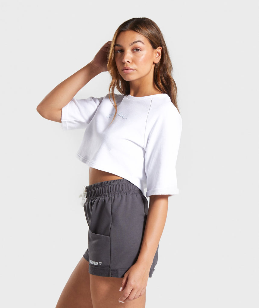 Gymshark Signature Boxy Cropped Sweater - White | Gymshark